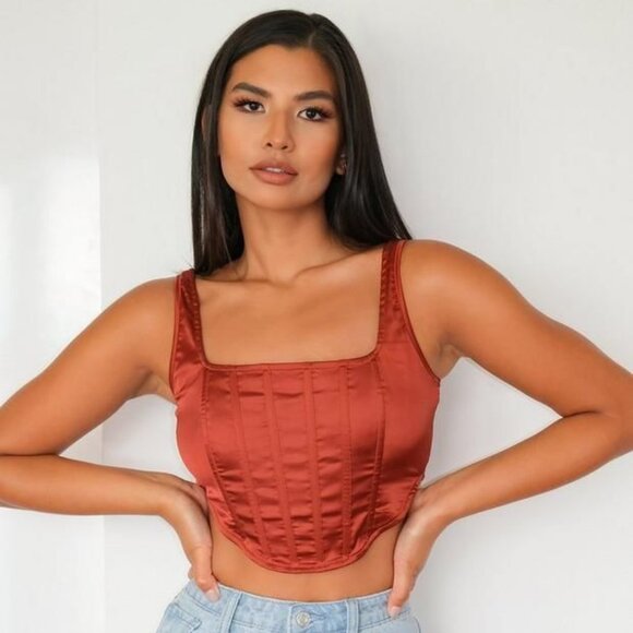 Missguided | Tops | Missguided Rust Orangebrown Cropped Corset Top ...